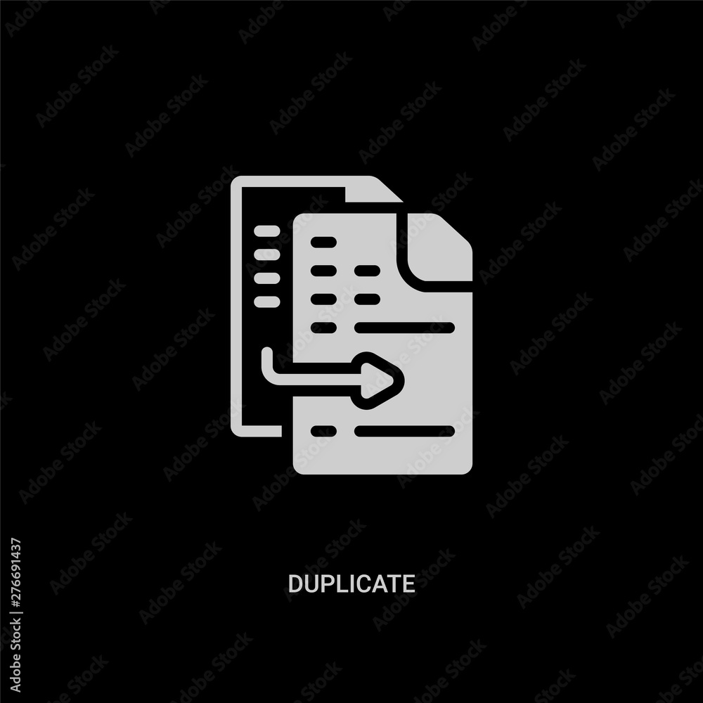 white duplicate vector icon on black background. modern flat duplicate ...