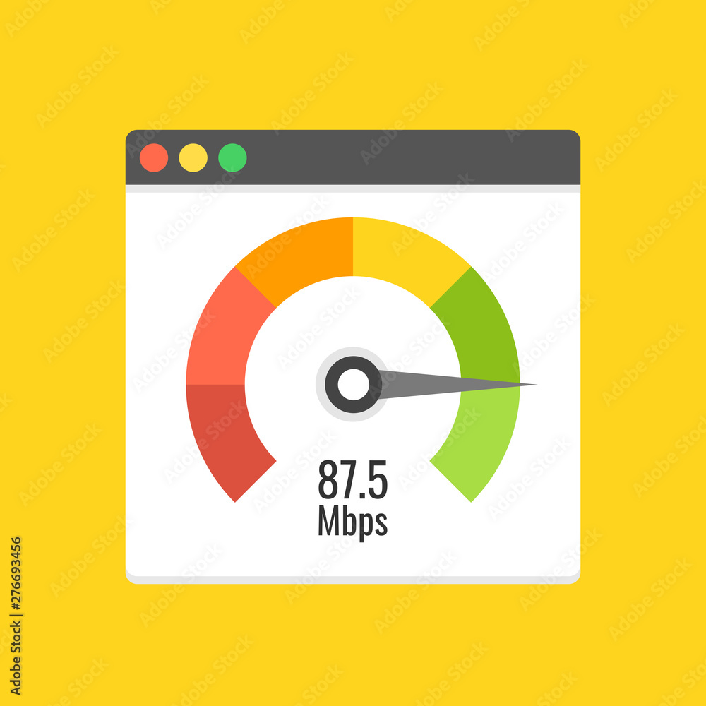 Website speed loading time. Web browser with speedometer test showing ...