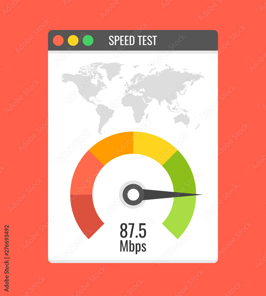Website speed loading time. Web browser with speedometer test showing ...