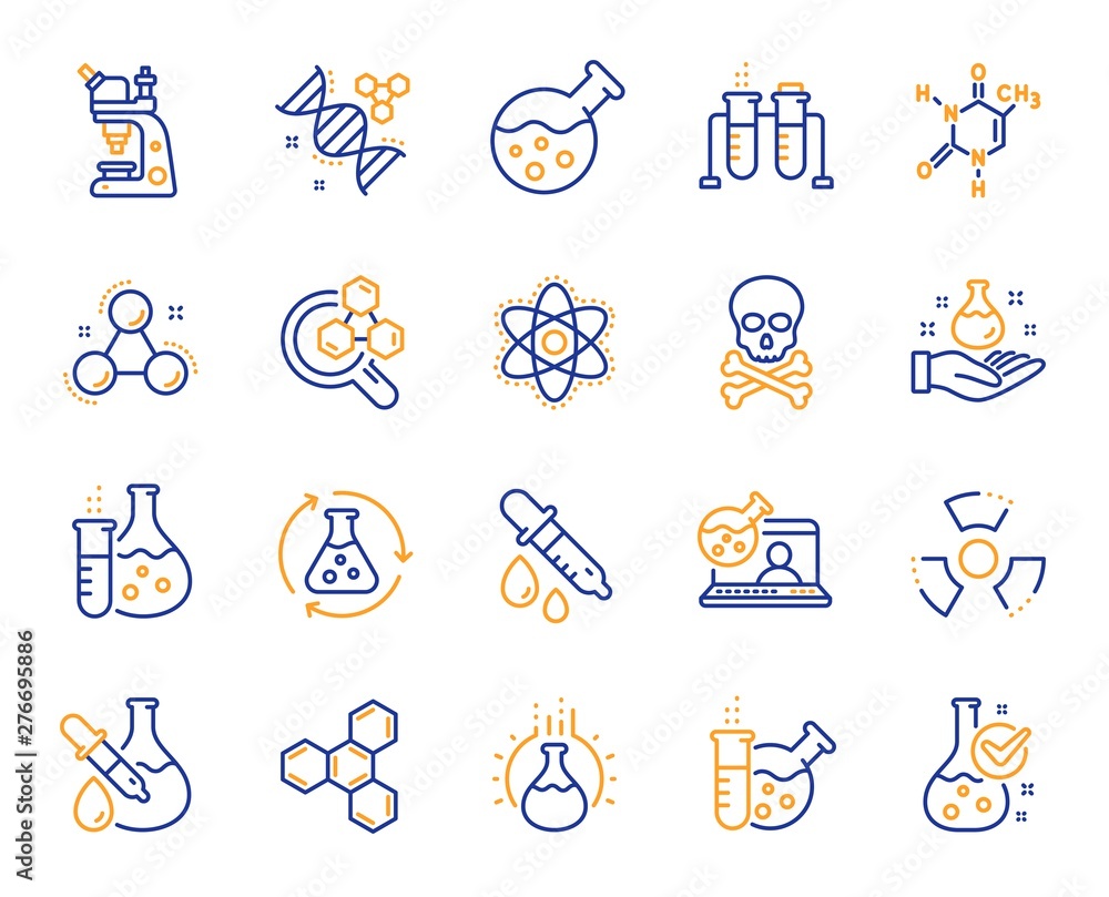 Chemistry lab line icons. Chemical formula, Microscope and Medical ...