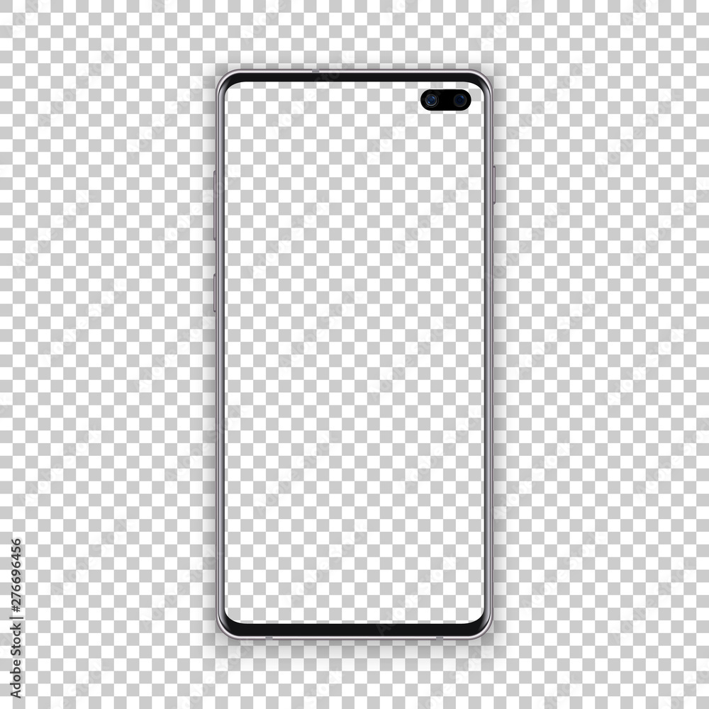 Template of new black phone with camera on empty screen on transparent ...