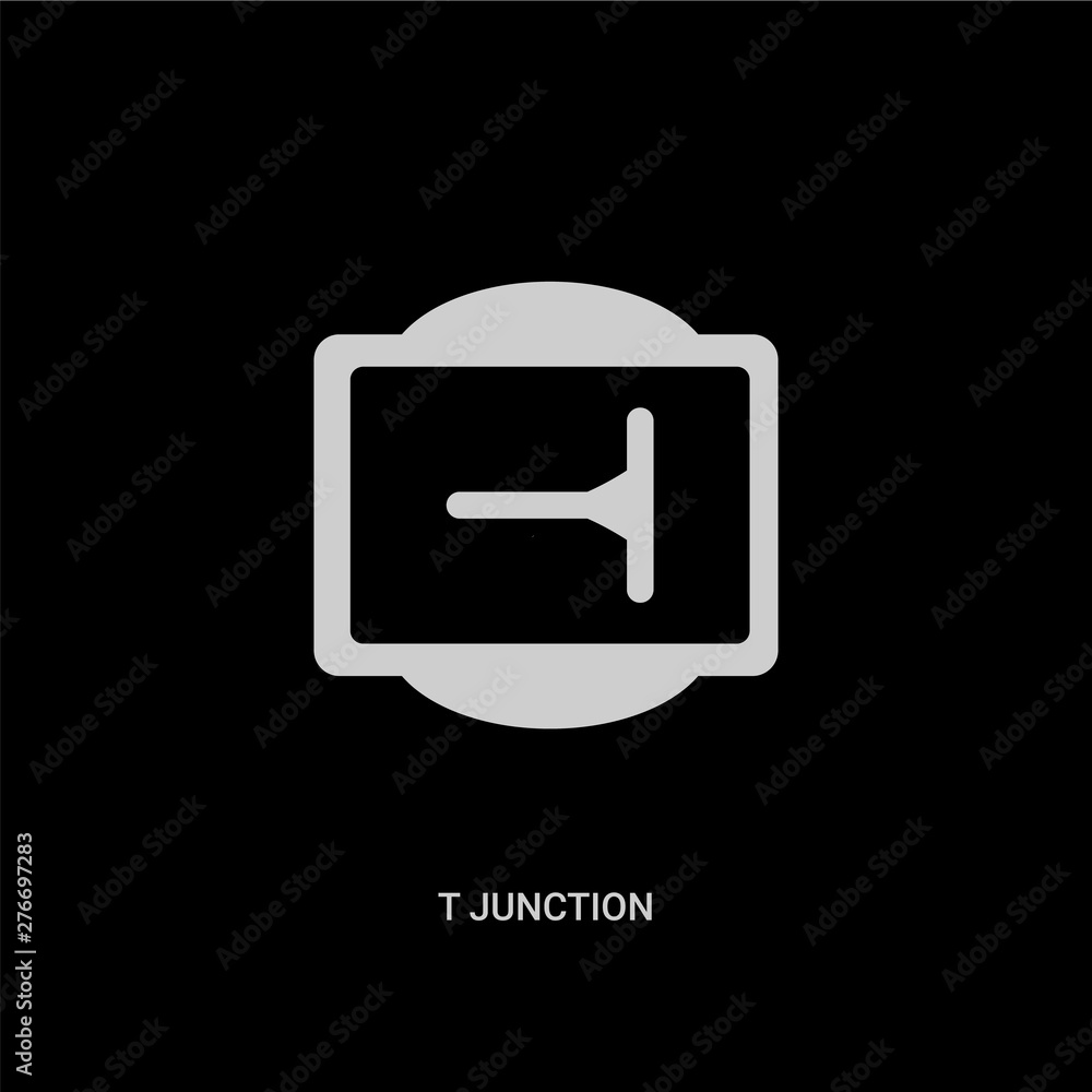 white t junction vector icon on black background. modern flat t ...