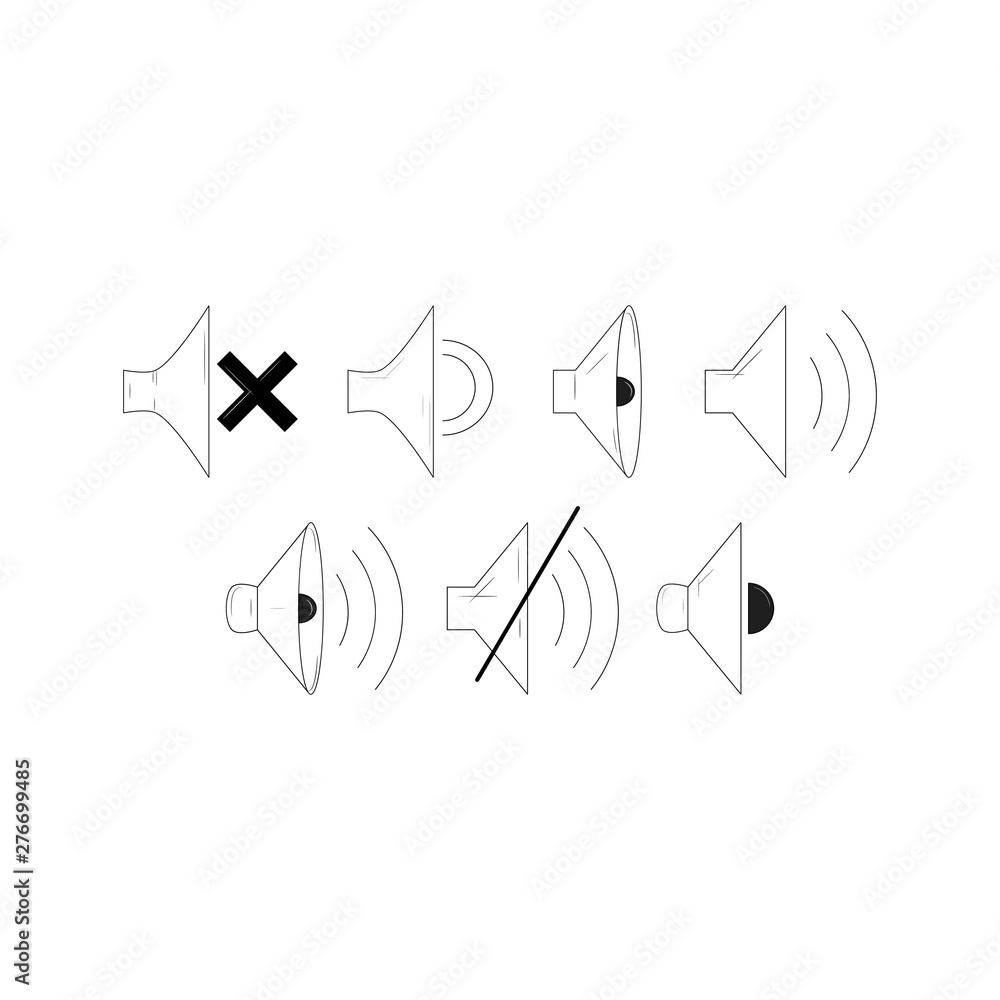 Set of sound icons. Simple line icon. Black and white vector ...