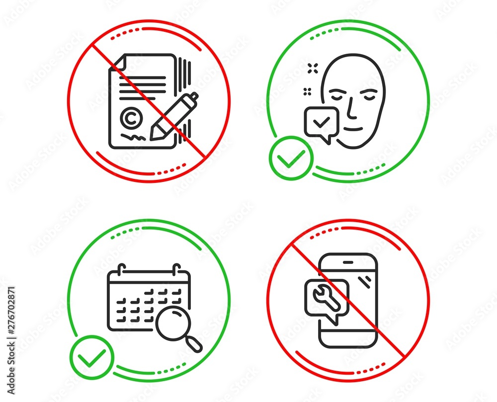 Do or Stop. Face accepted, Copywriting and Search calendar icons simple ...