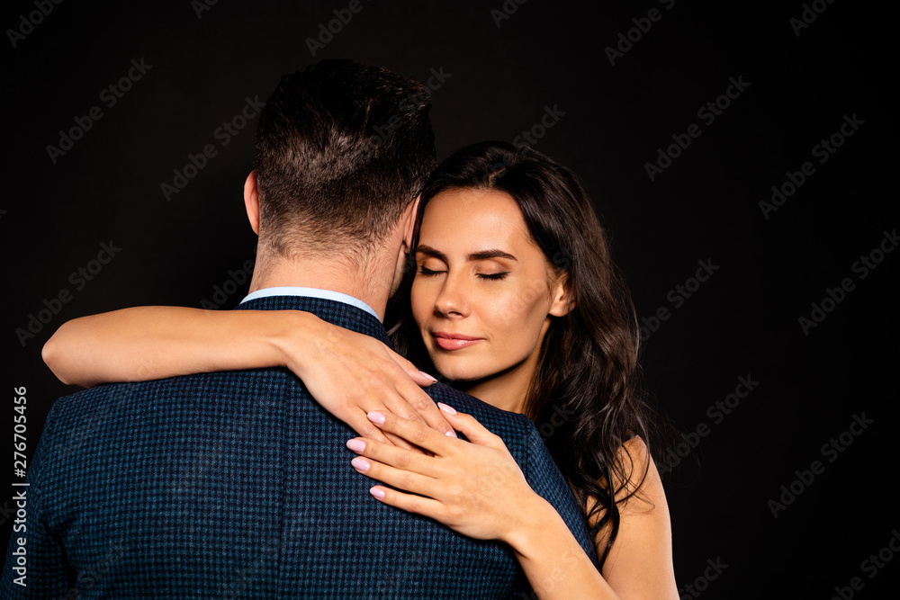 Close up back rear behind view photo beautiful she her lady wife eyes ...