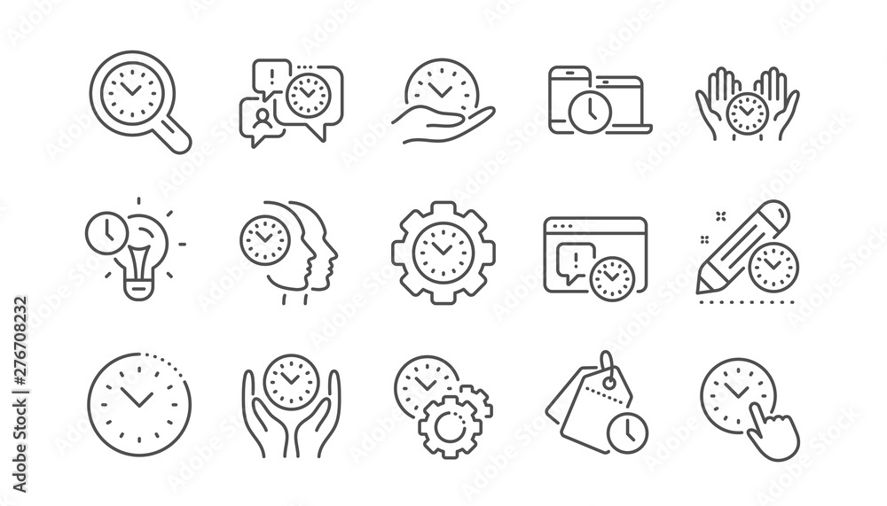 Time management line icons. Clock, timer plan and project deadline ...