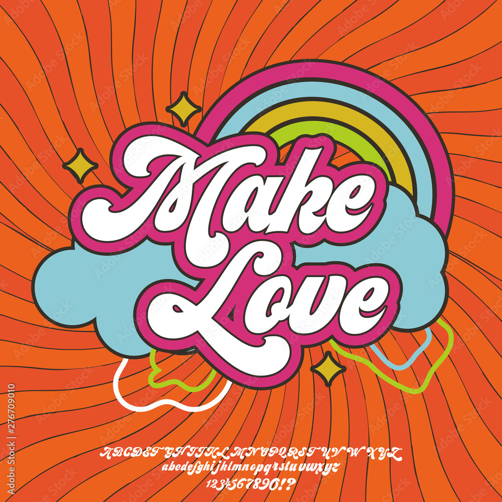 Make Love. Script font in 1980s style. Illustration of 1980 retro flat ...