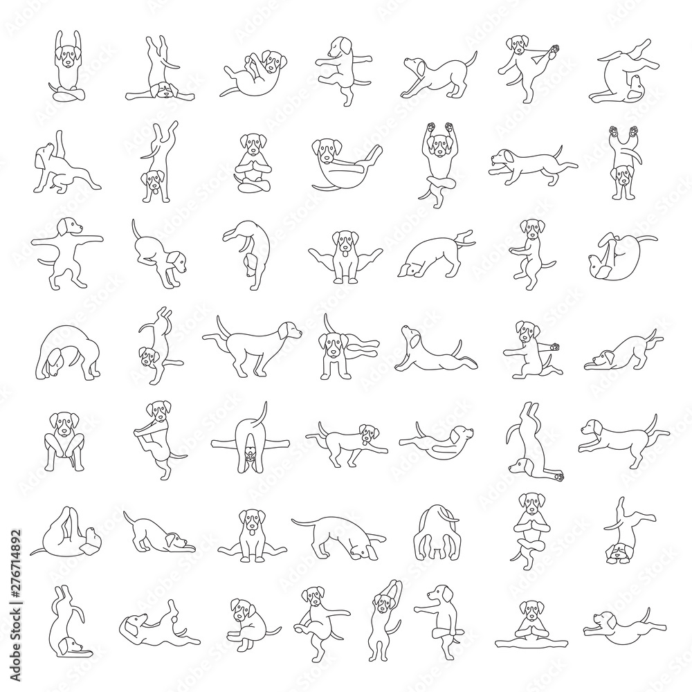 Yoga dogs poses and exercises doing clipart. Funny cartoon simple ...
