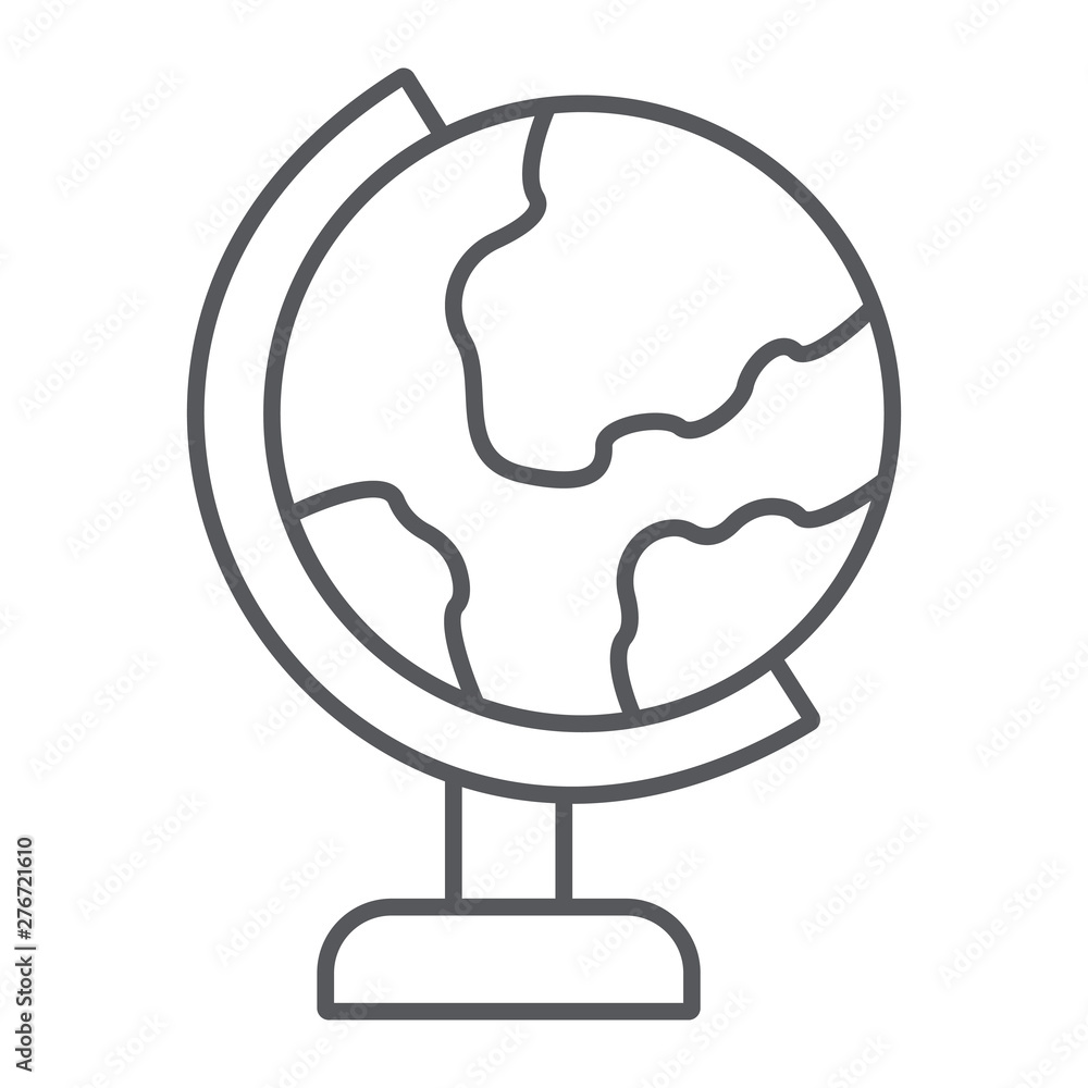 Table globe thin line icon, education and geography, world map sign ...