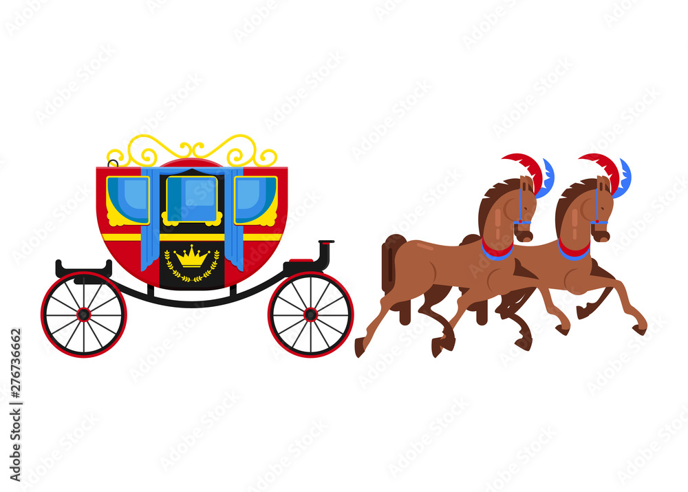 Carriage coach vector vintage transport with old wheels and antique ...