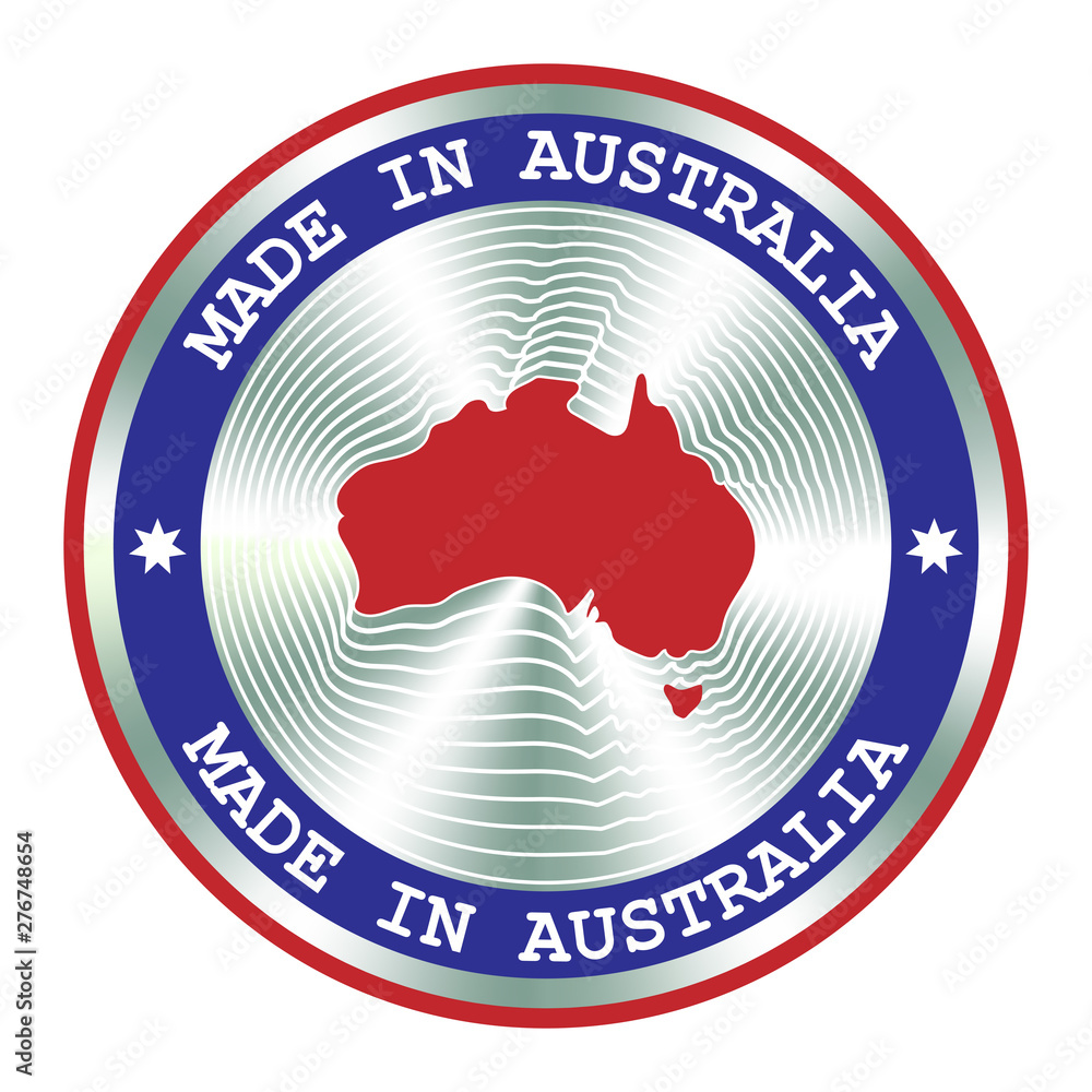 Made in Australia seal or stamp. Round hologram sign for label design ...