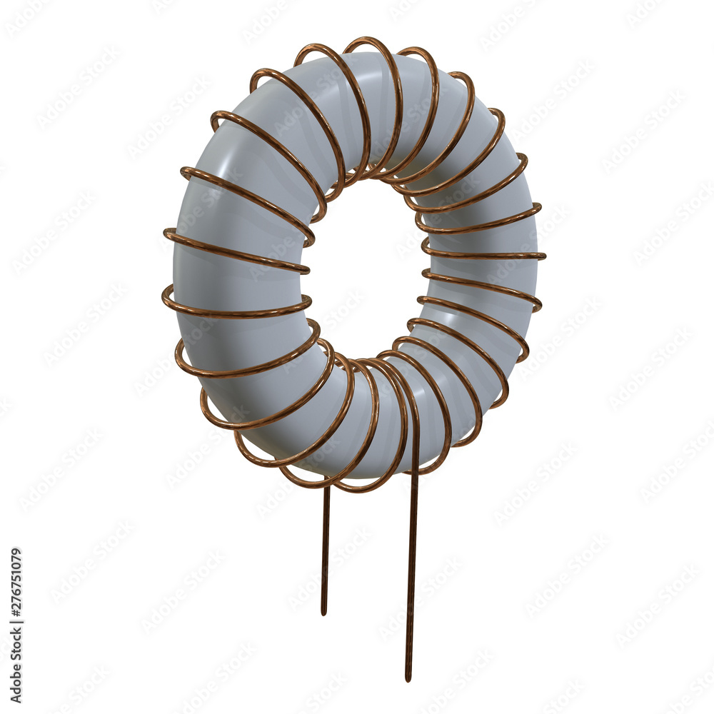 Toroidal Coil Inductor 3d render illustration. Copper wire winding ...