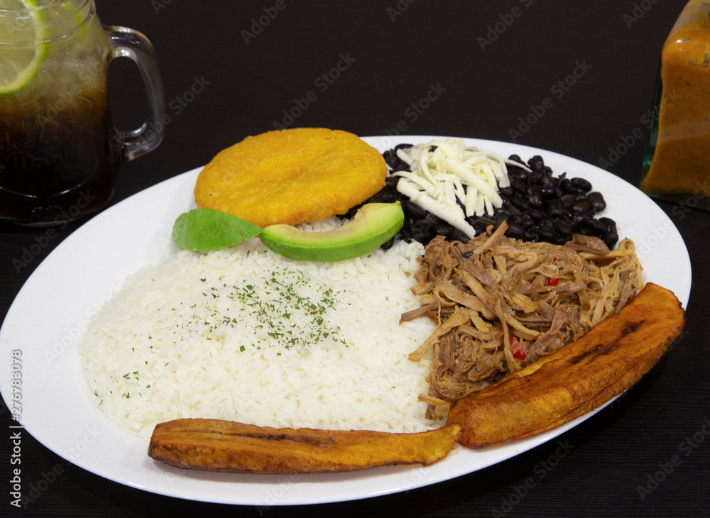Homemade Venezuelan food. Traditional Venezuelan dish. Pabellon Criollo ...
