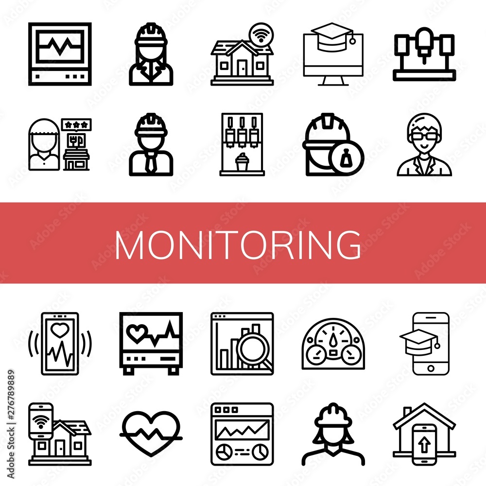 Set of monitoring icons such as Icu, Review, Engineer, Smart home ...