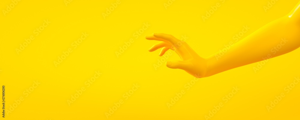 3d rendering illustration of yellow hand. Human body parts. Concept ...