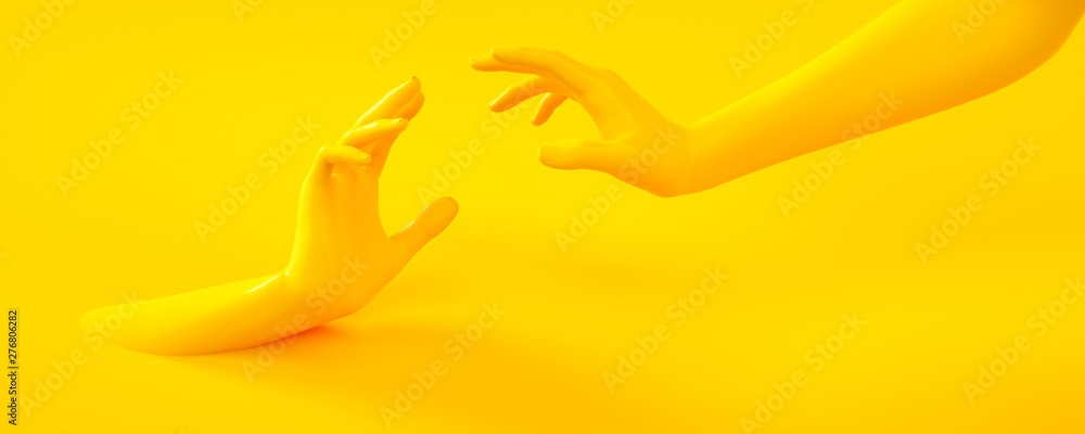3d rendering illustration of yellow hands. Human body parts. Concept ...