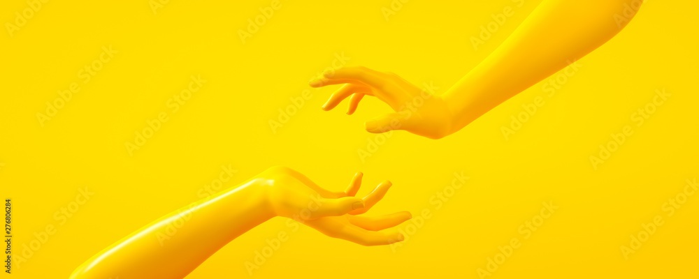 3d rendering illustration of yellow hands. Human body parts. Concept ...