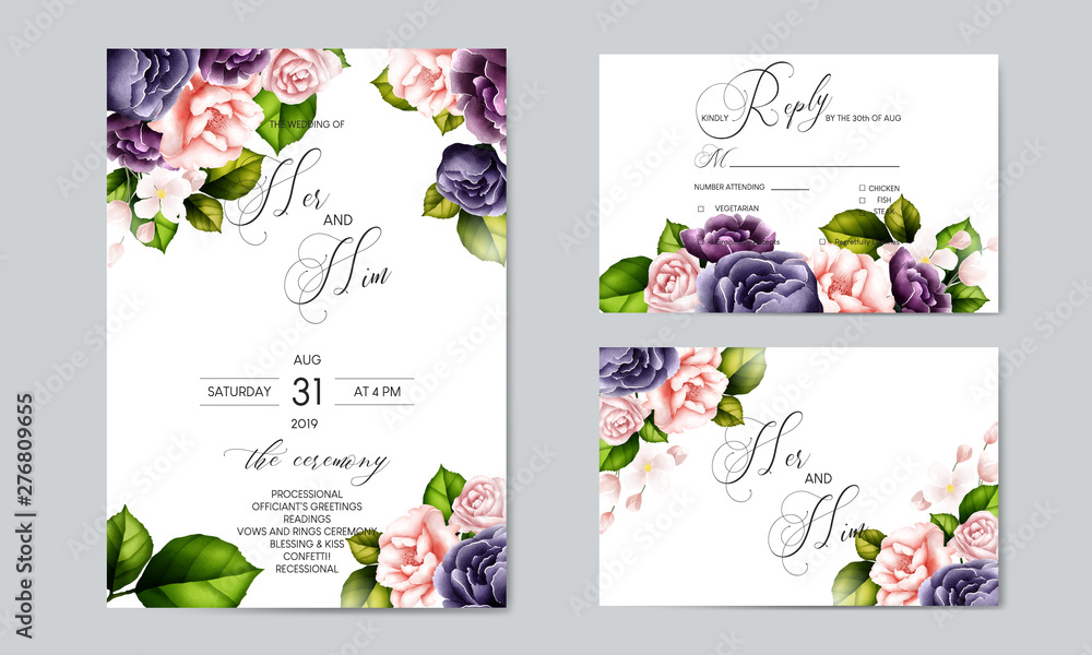 beautiful flower wedding card template Stock Vector | Adobe Stock