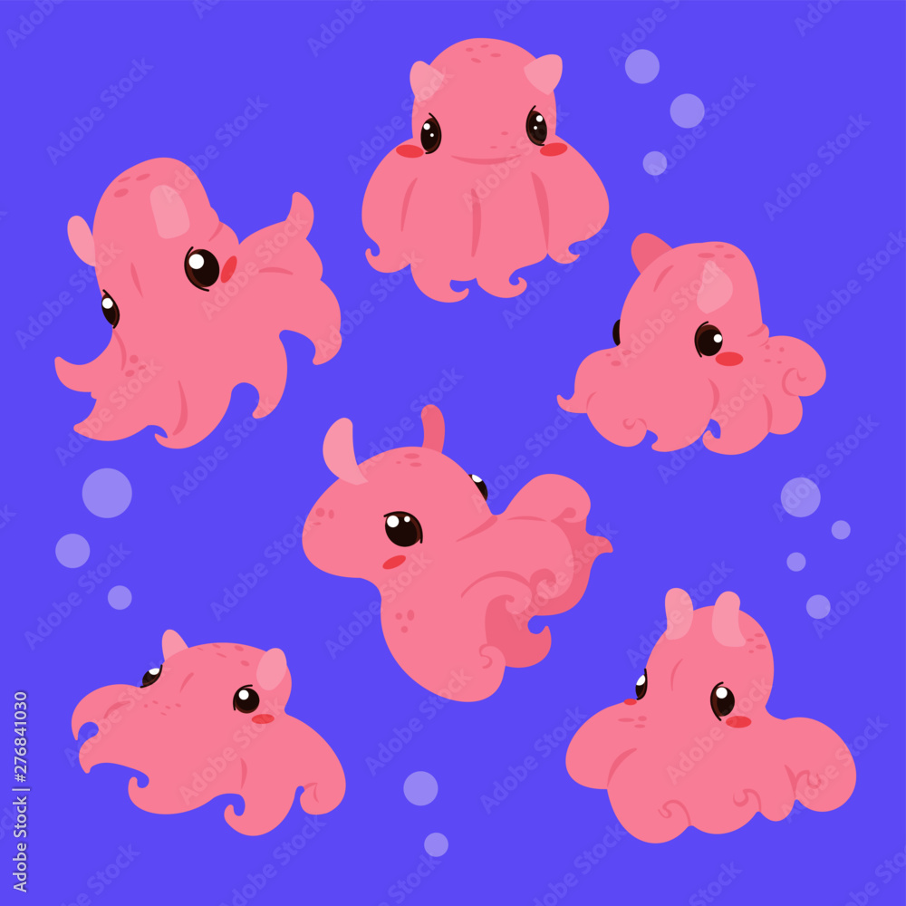 Deepest ocean octopus. Dumbo octopuses character. Cute Grimpoteuthis ...