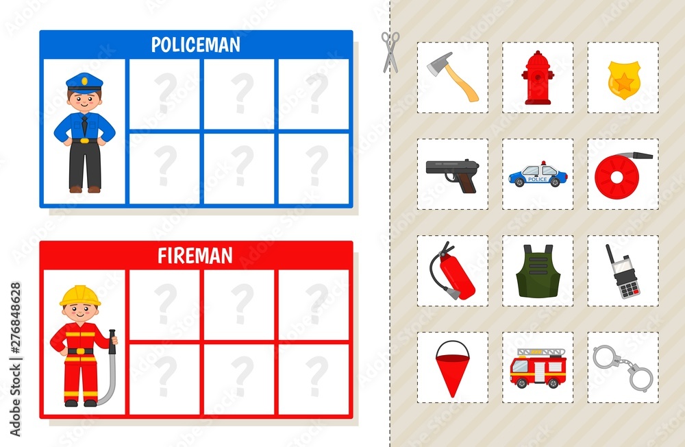 Matching children educational game. Learning cards. Match objects and ...