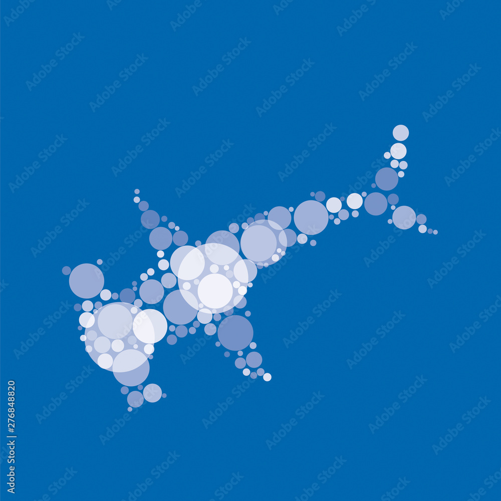 abstract silhouette of shark filled with white circles of different ...