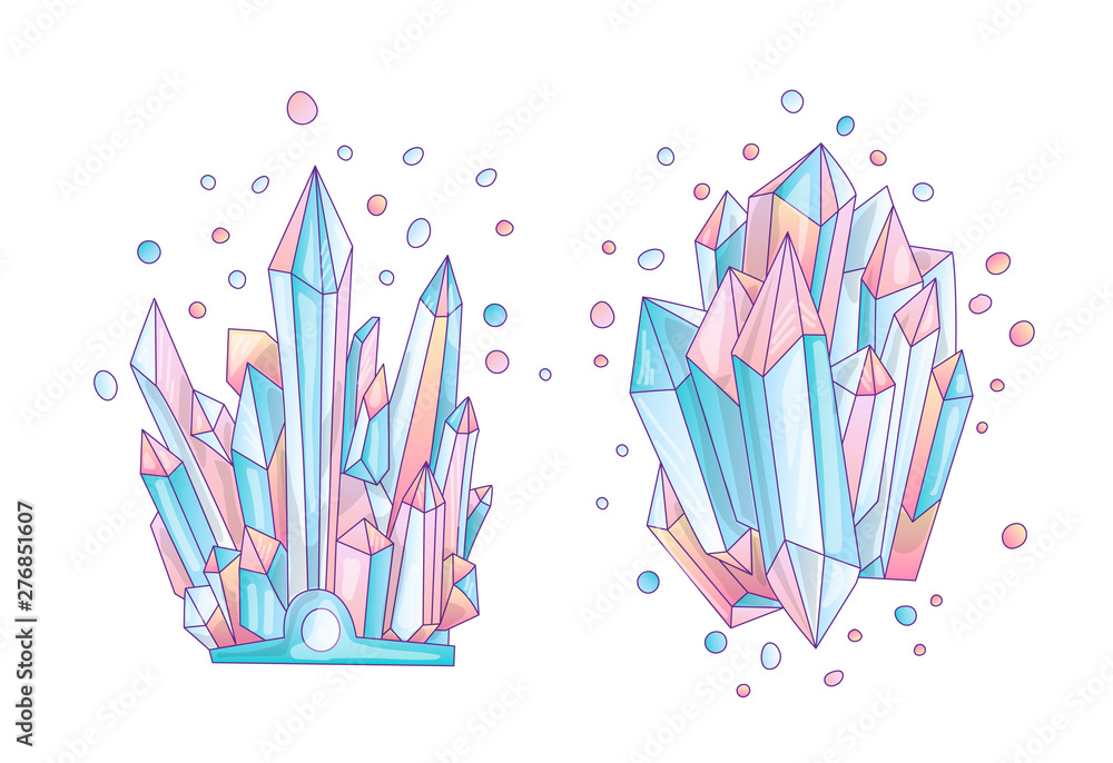 Blue and pink crystal, cartoon cute vector Quartz illustration. Quartz ...