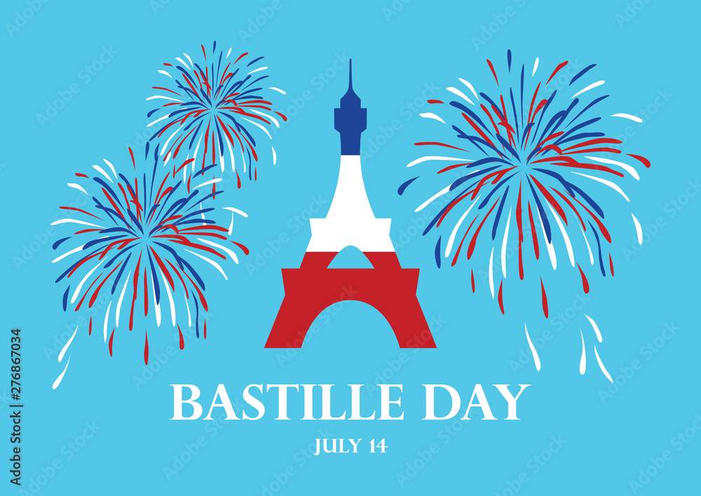 Bastille Day vector. Eiffel Tower with fireworks vector. Eiffel Tower ...