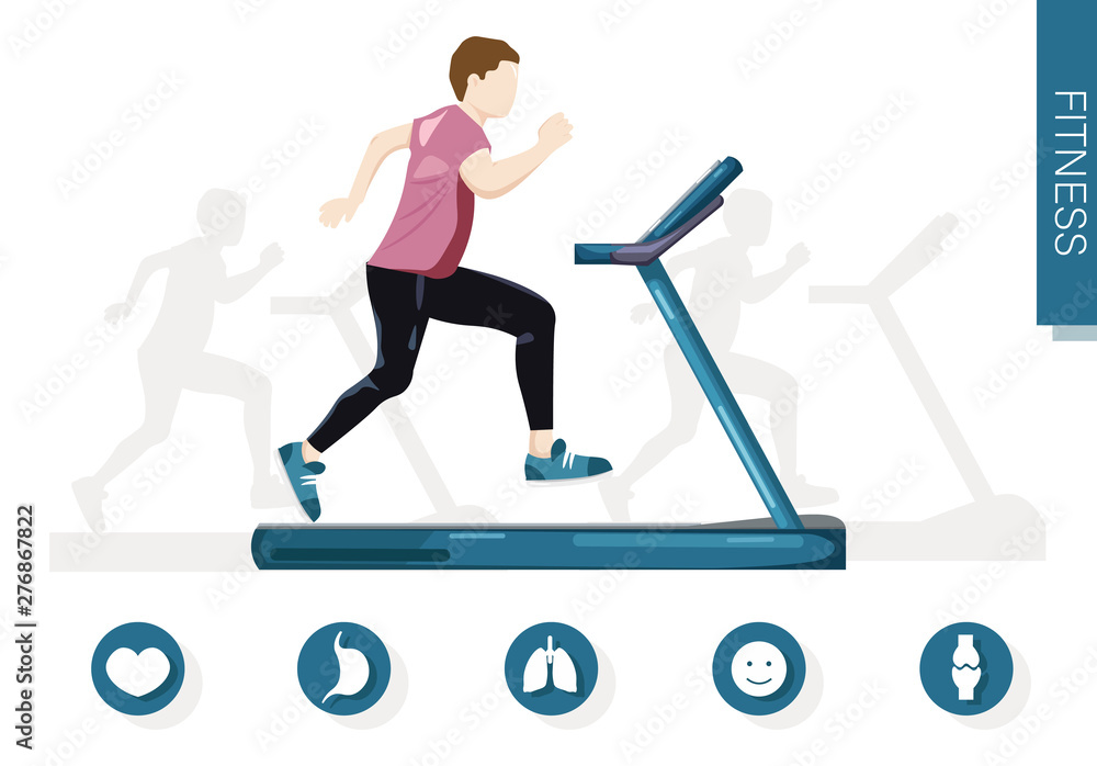 Man running on a treadmill Vector flat style. Cardio healthy lifestyle ...