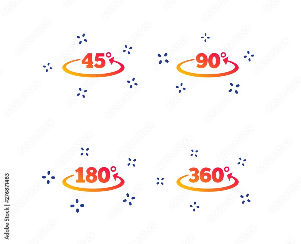 Angle 45-360 degrees icons. Geometry math signs symbols. Full complete ...