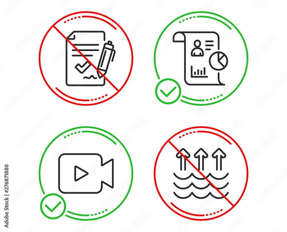 Do or Stop. Report, Video camera and Approved agreement icons simple ...