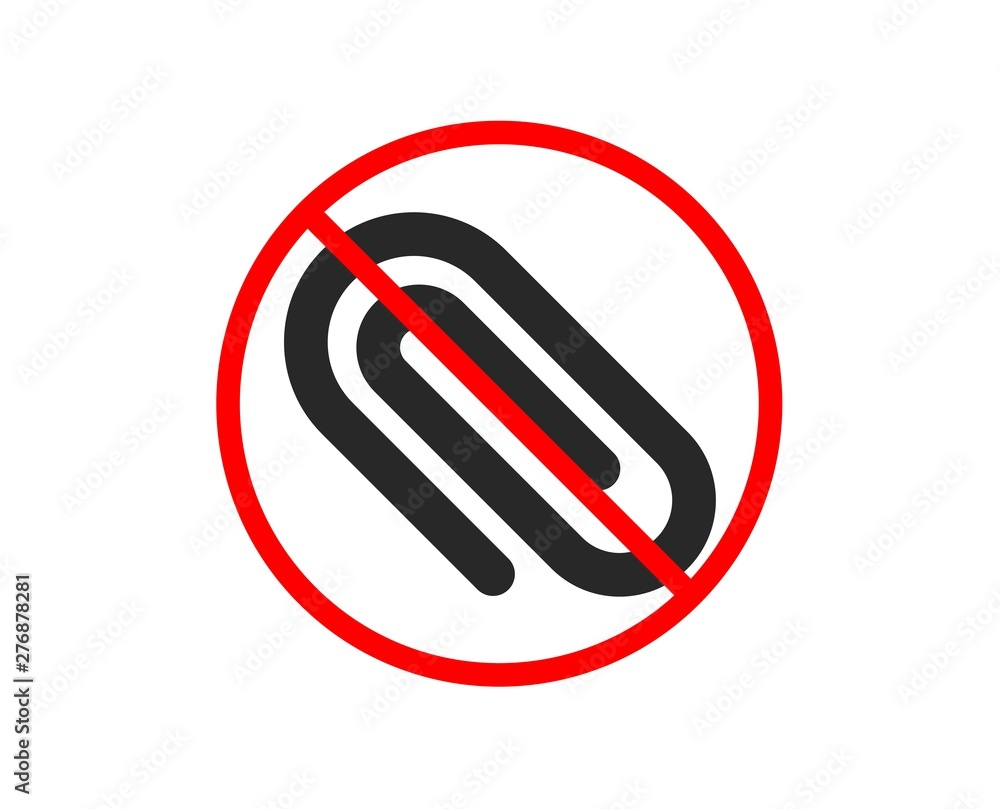 No or Stop. Attach icon. Attachment paper clip sign. Office stationery ...