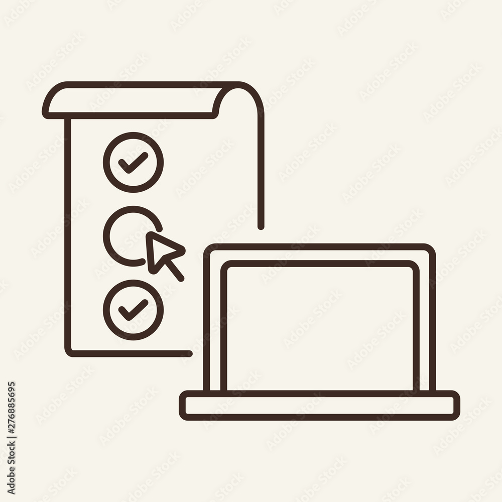 Checklist for settings line icon. Task list, computer, laptop. Software ...