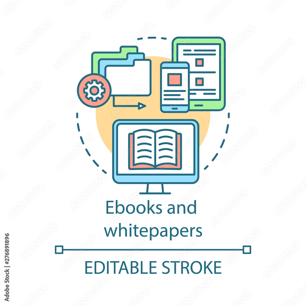 Ebooks and whitepapers concept icon. Content marketing channels idea ...