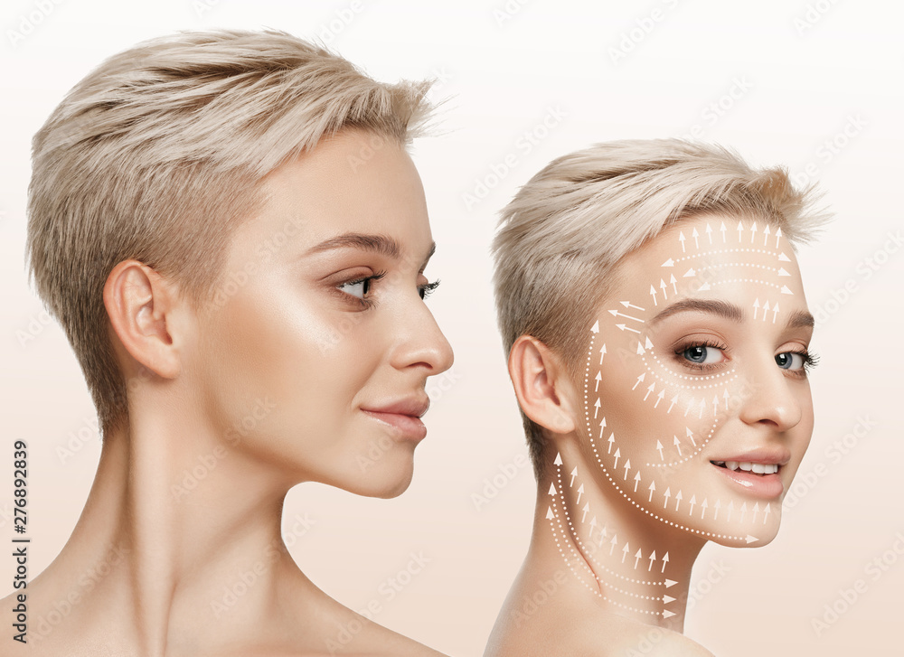 Beautiful female face isolated on white studio background. Concept of ...