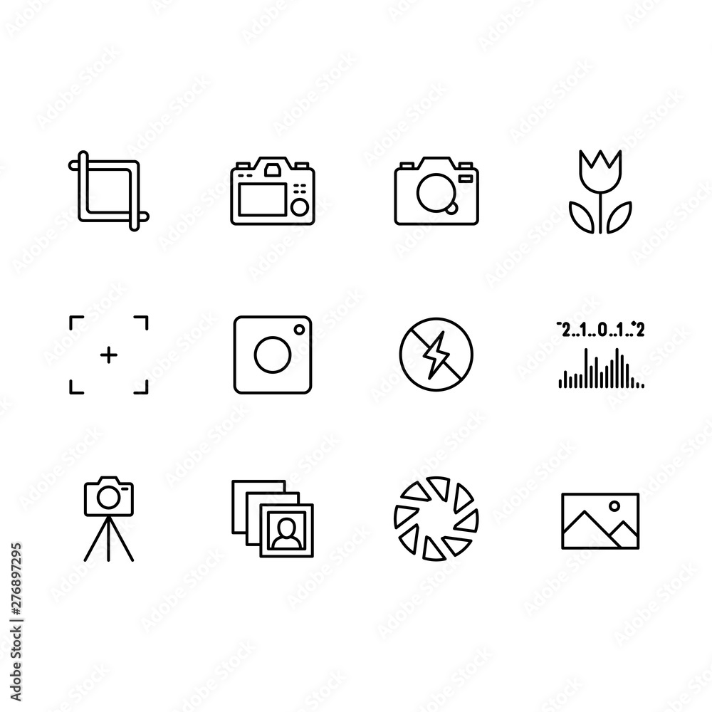 Photography and photo camera, video filming icon simple symbols set ...
