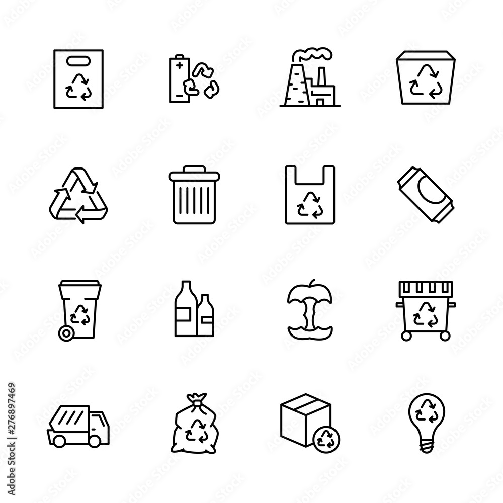 Garbage collection and waste disposal icon simple symbols set. Ecology ...