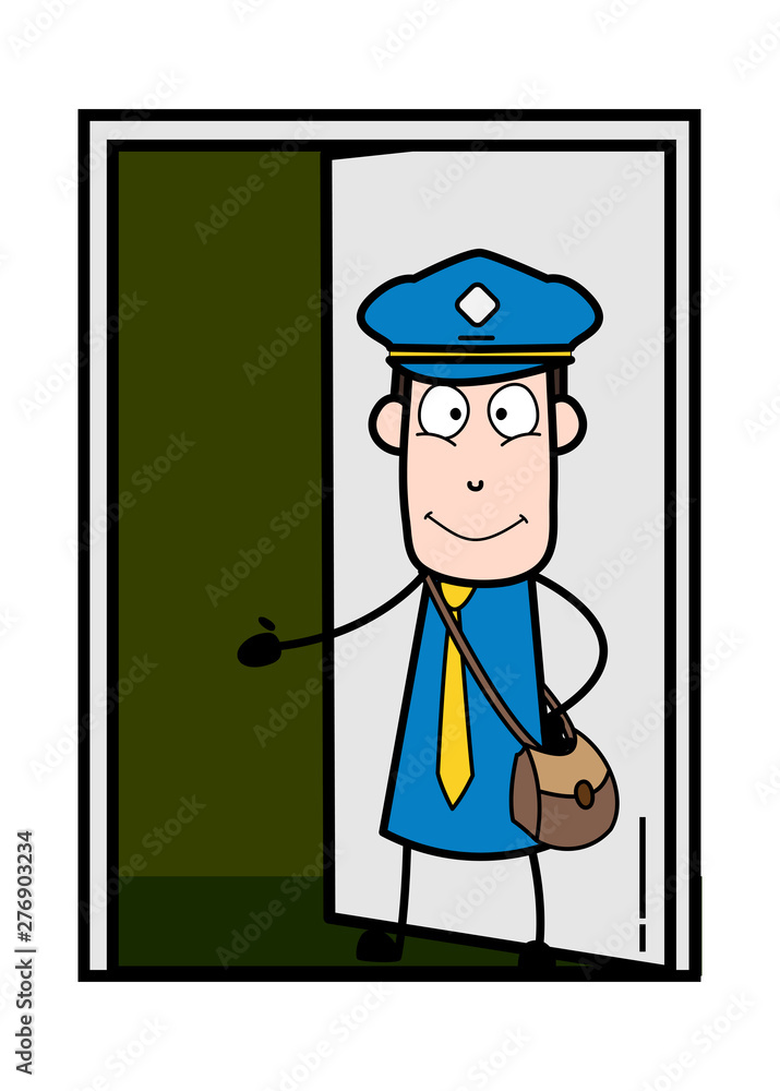 Inviting to Come Inside the House - Retro Postman Cartoon Courier Guy ...