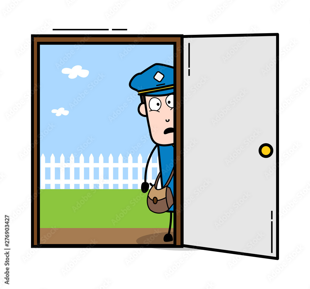 Scared after See Inside The House - Retro Postman Cartoon Courier Guy ...