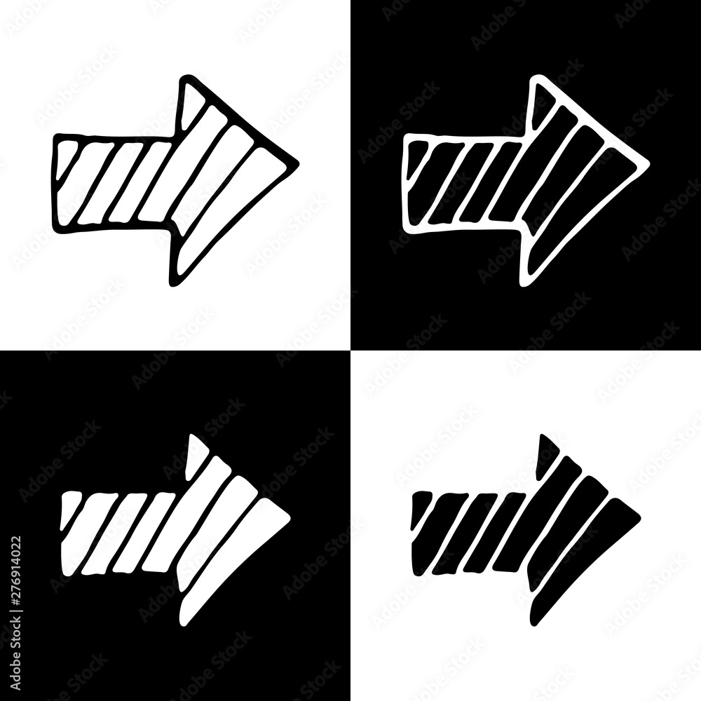 Cute cartoon hand drawn arrow icon set. Funny vector black and white ...