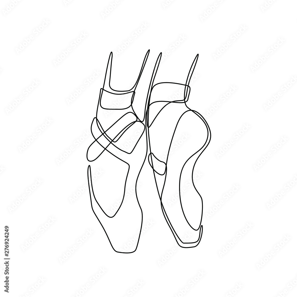 Pointe shoes continuous line drawing, ballet pointes silhouette dance ...