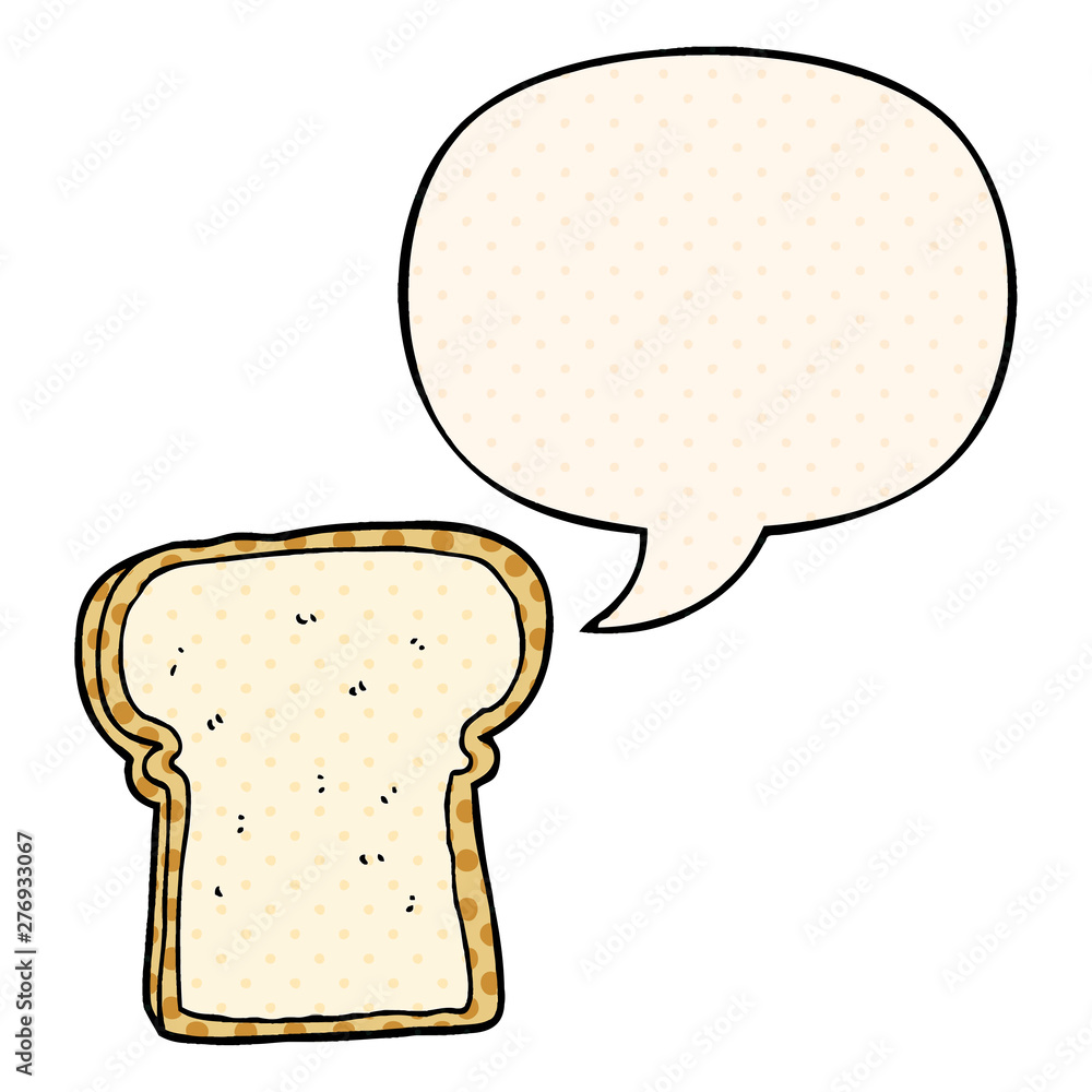 cartoon slice of bread and speech bubble in comic book style Stock ...