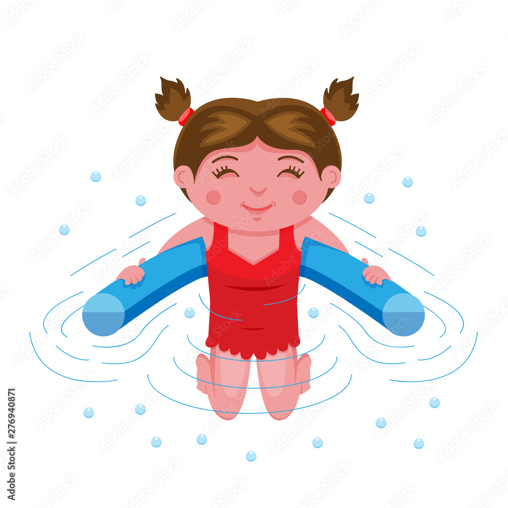 Cheerful smiling teenage girl plays water games on floating pool swim ...