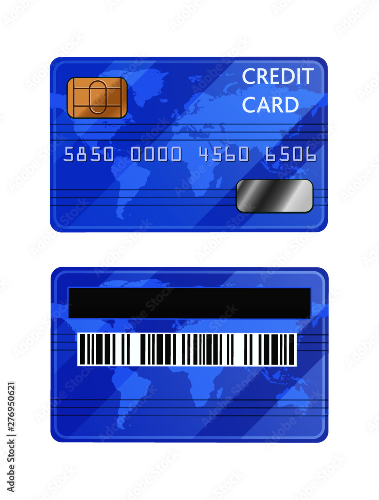 Realistic detailed credit cards set with colorful blue abstract ...