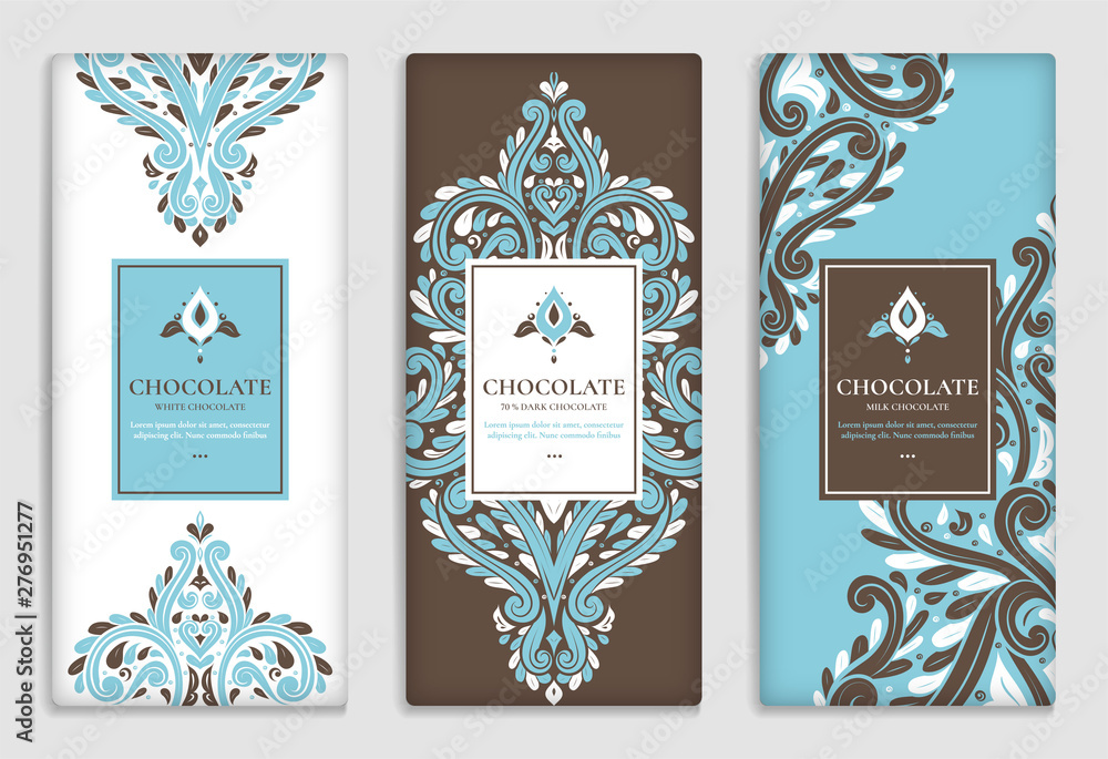 Blue and brown vector set of chocolate bar packaging design. Luxury ...