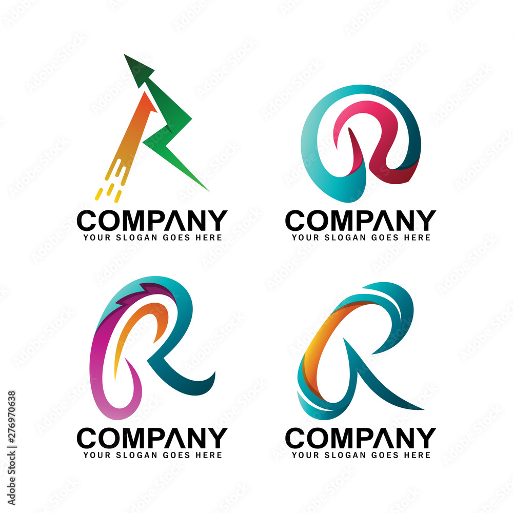 Initial letter R abstract vector logo template collection, letter R ...