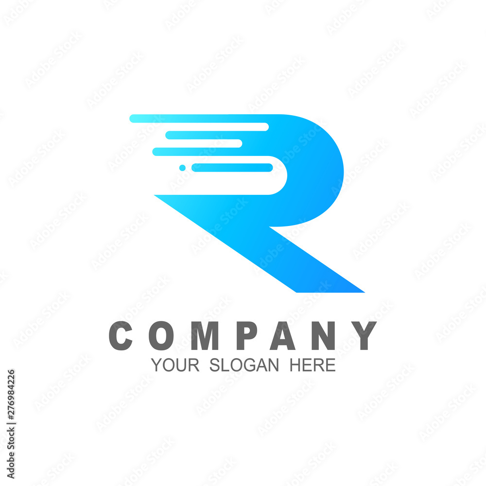 Motion speed line letter R logo design template, logo with simple look ...