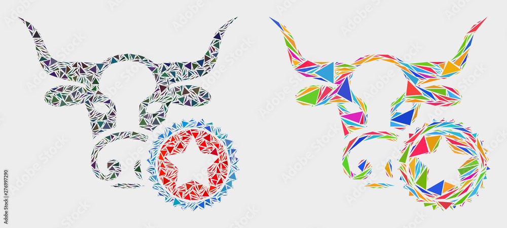 Cow stamp collage icon of triangle elements which have variable sizes ...