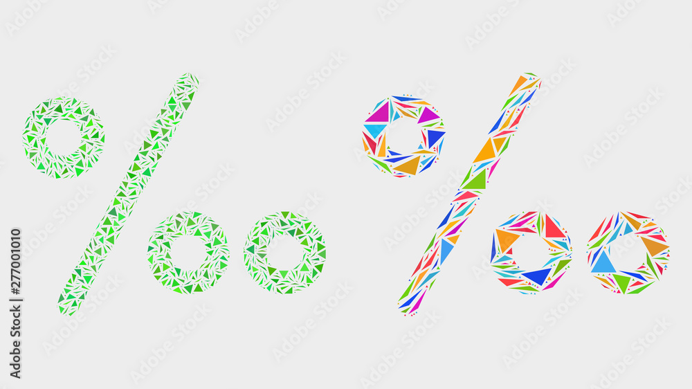 Per mille symbol collage icon of triangle elements which have different ...