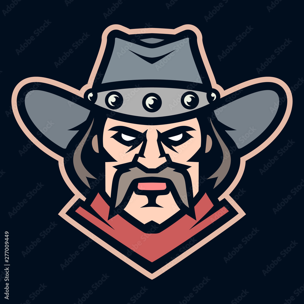 Professional logo cowboy, sport mascot, icon angry bandit. Vector ...
