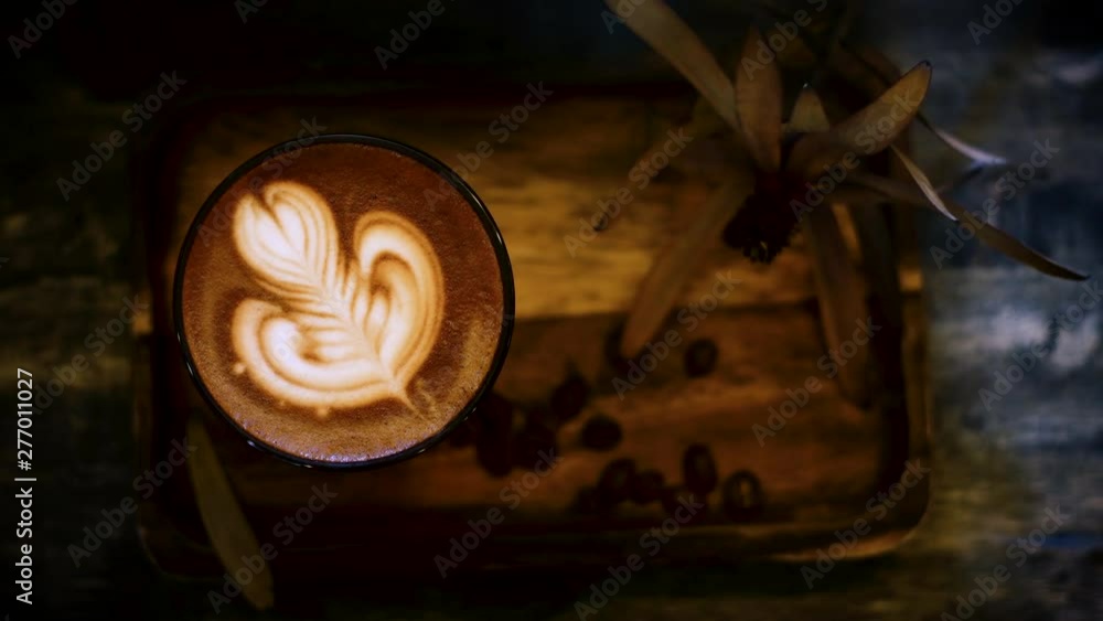 Mocha coffee with smoke and seeds on wood table, The best material for ...